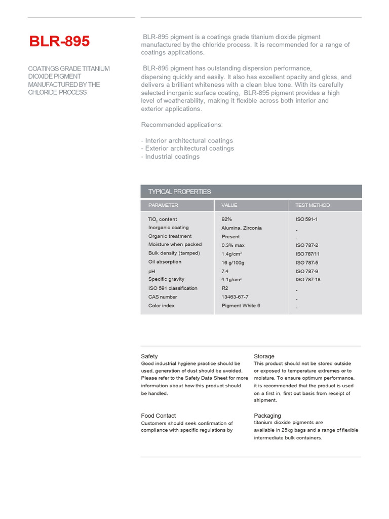 BLR-895 Titanium Dioxide TDS | PDF | Titanium Dioxide | Materials