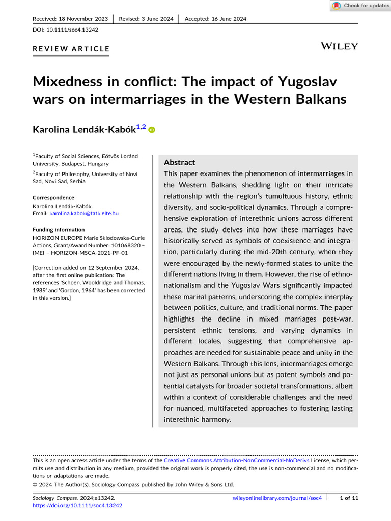 Sociology Compass - 2024 - Lendák Kabók - Mixedness in Conflict The ...