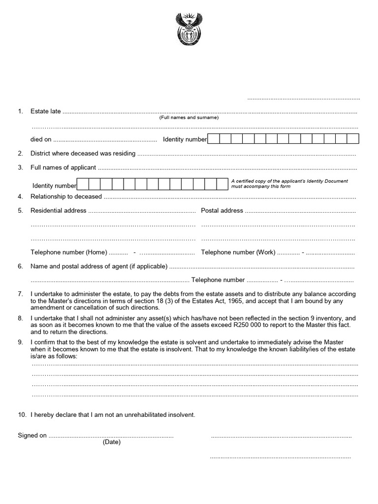 J155 - Undertaking and Acceptance of Master's Directions by Executor ...