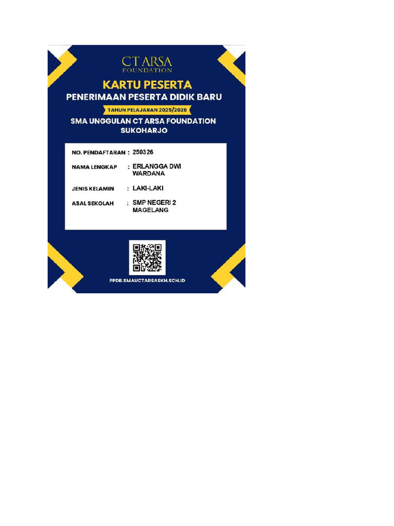 Kartu Peserta CT Arsa | PDF