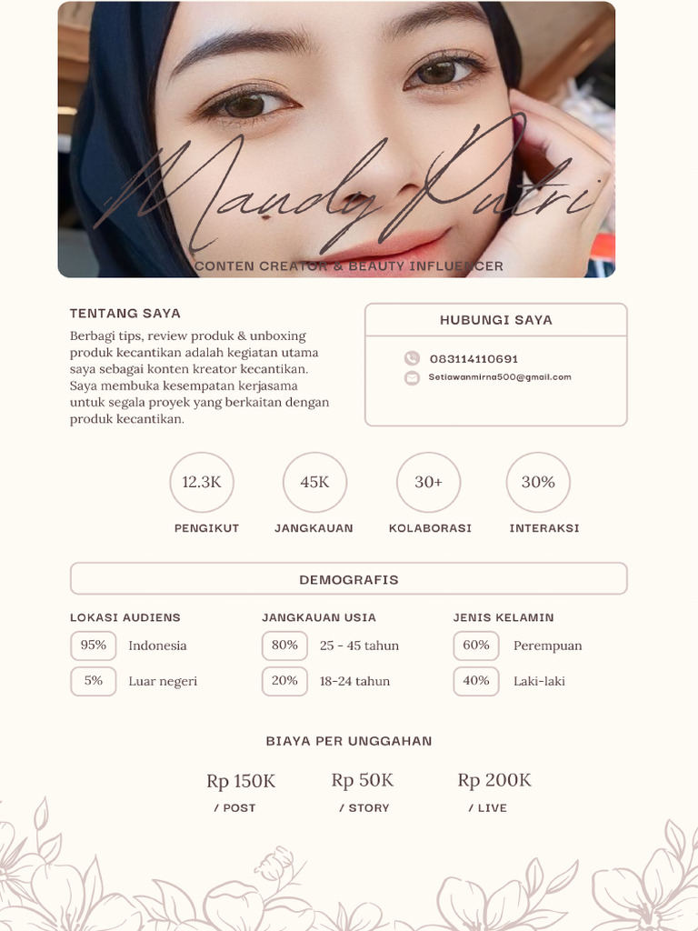 Rate Card Media Kit Konten Kreator Kecantikan Estetik Putih Gading ...