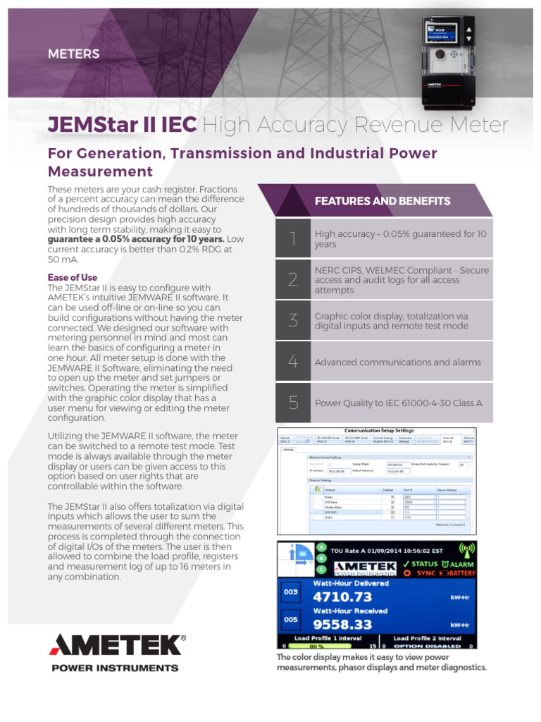 High Accuracy JEMStar II Revenue Meter | PDF | Amplifier | Alternating ...