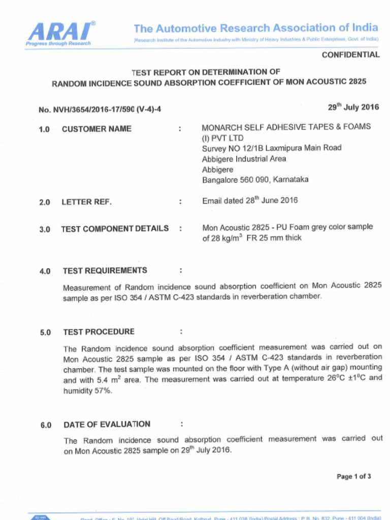 Test Report - Sound Absorption - Mon Acoustic 2825 - Monarch - OC 3654 ...