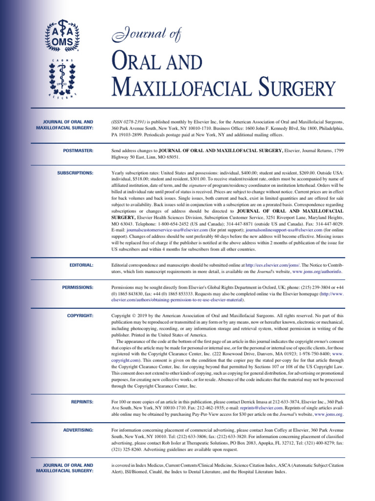 Journal of Oral and Maxillofacial Surgery Yjoms | PDF | Copyright ...