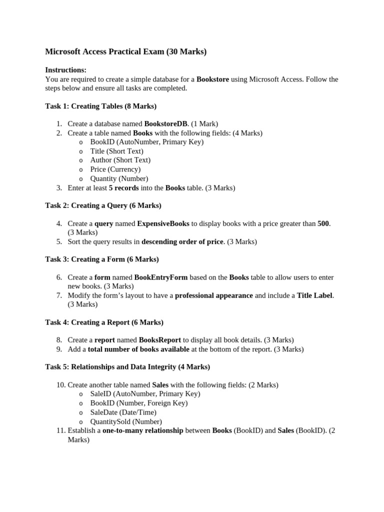 Microsoft Access Practical Exam | PDF