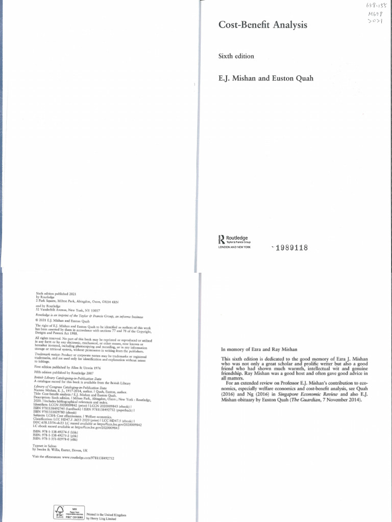 Mishan, Edward J. & Quah, Euston - Cost-Benefit Analysis (6th Edition ...