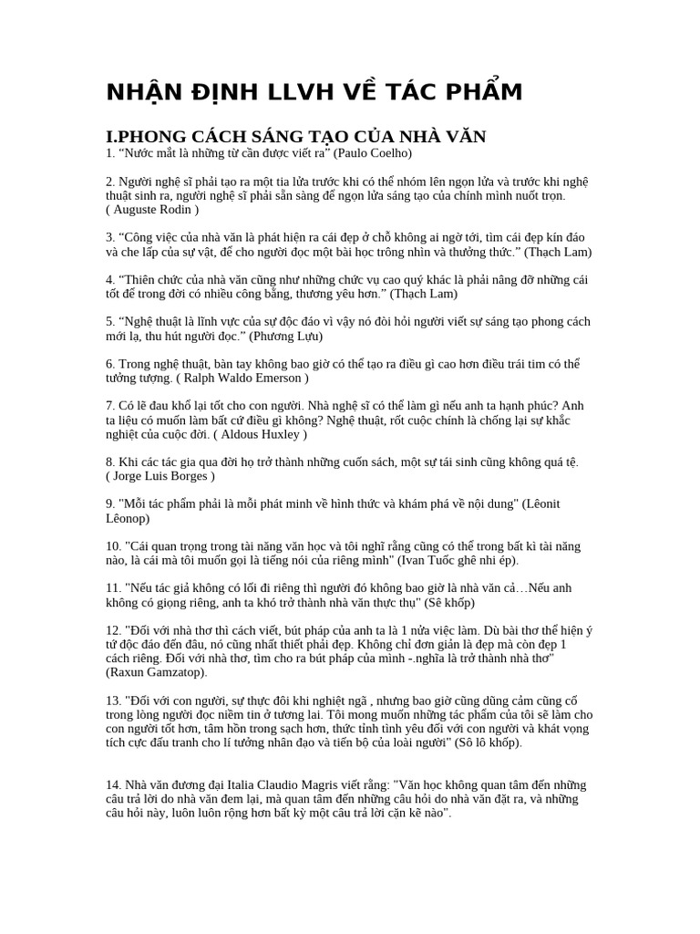 NHẬN ĐỊNH LLVH VỀ TÁC PHẨM | PDF