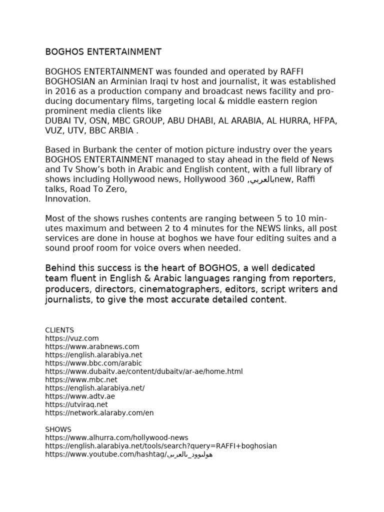 BOGHOS ENTERTAINMENT LETTER WRD | PDF