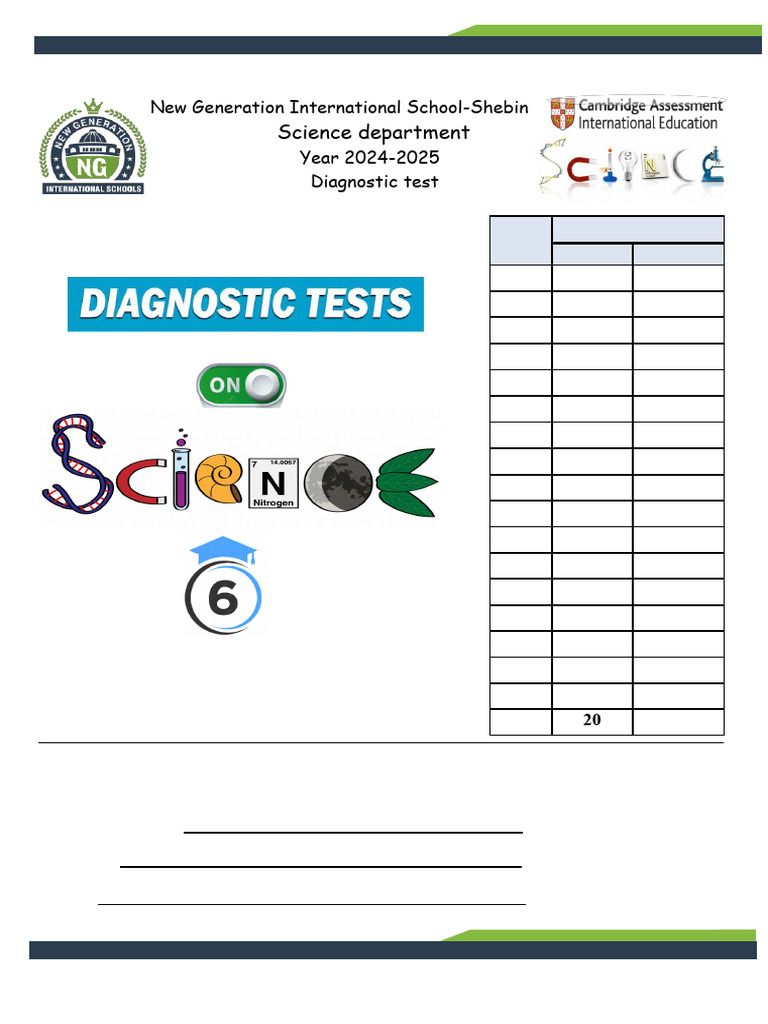 Year 6 Science Diagnostic Test. | PDF | Earth | Water