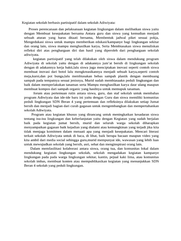 Kegiatan Partisipatif Sekolah Adiwiyata | PDF