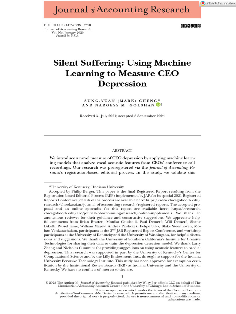 J of Accounting Research - 2025 - CHENG - Silent Suffering Using Machine Learning To Measure CEO ...