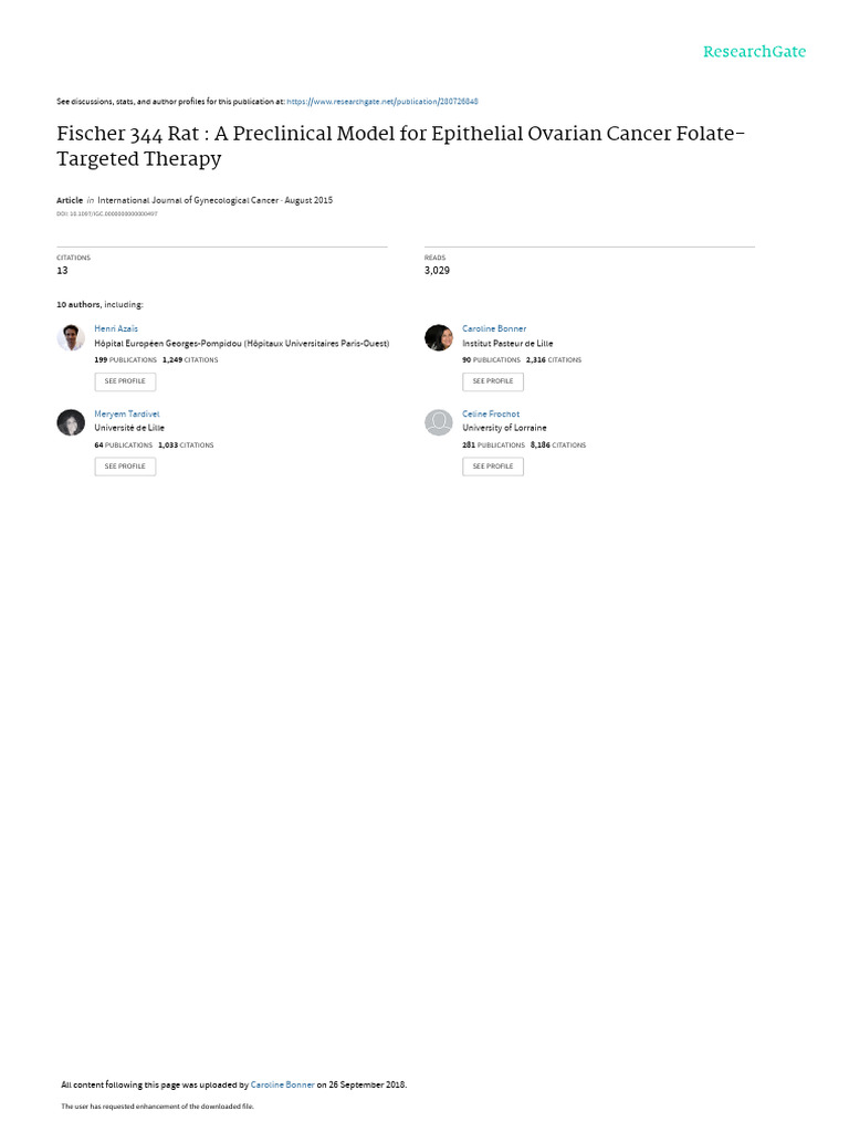 Fischer Rat A Preclinical Model For Epithelial | PDF | Ovarian Cancer ...