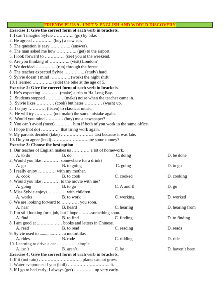 UNIT 5 - EXERCISES - ĐỀ | PDF | Infection | Influenza