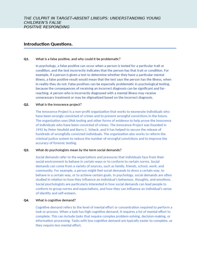 Answers Pozzulo Workbook | PDF | Innocence Project | Miscarriage Of Justice