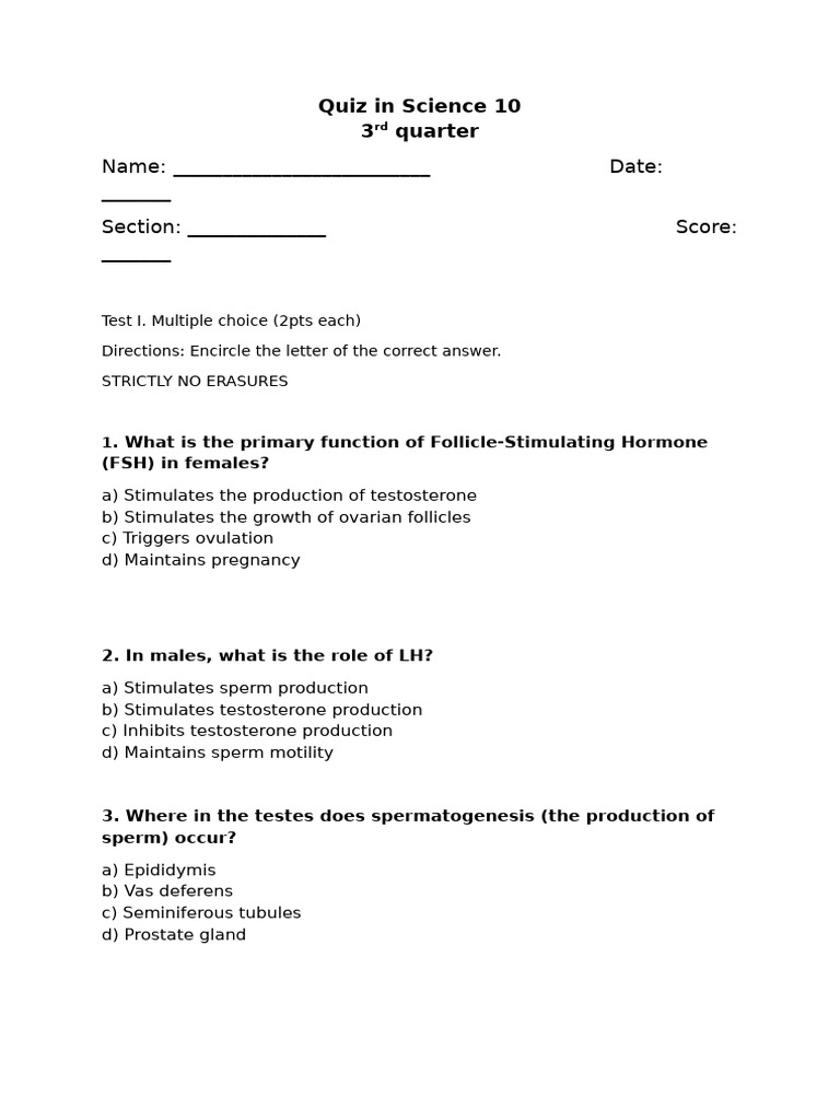 Quiz in Science 10 | PDF