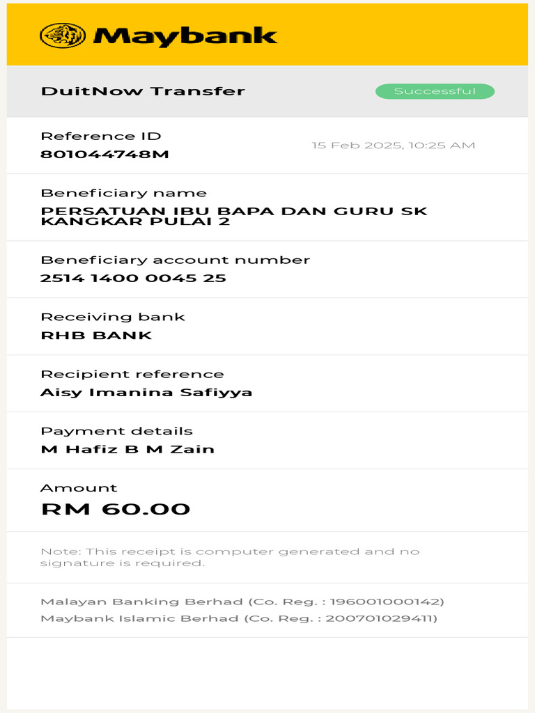 DuitNow Transfer Receipt Feb 2025 | PDF