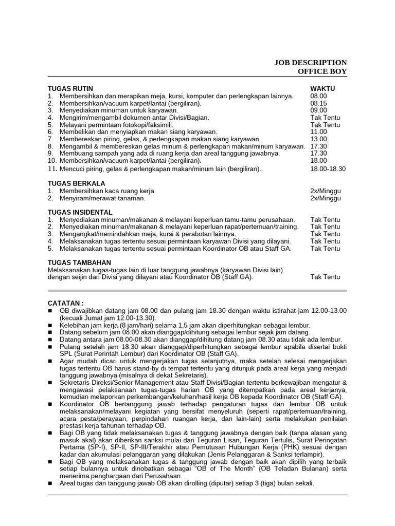Deskripsi Tugas Office Boy di Perusahaan | PDF