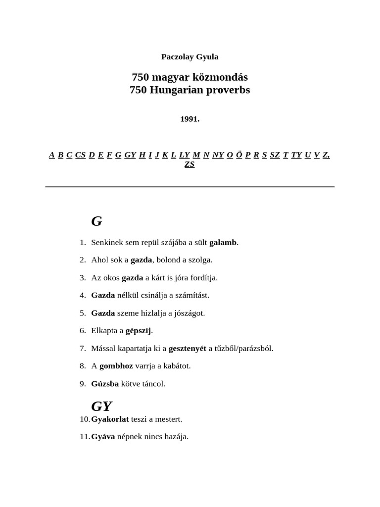 Szólások, Közmondások - G - J | PDF