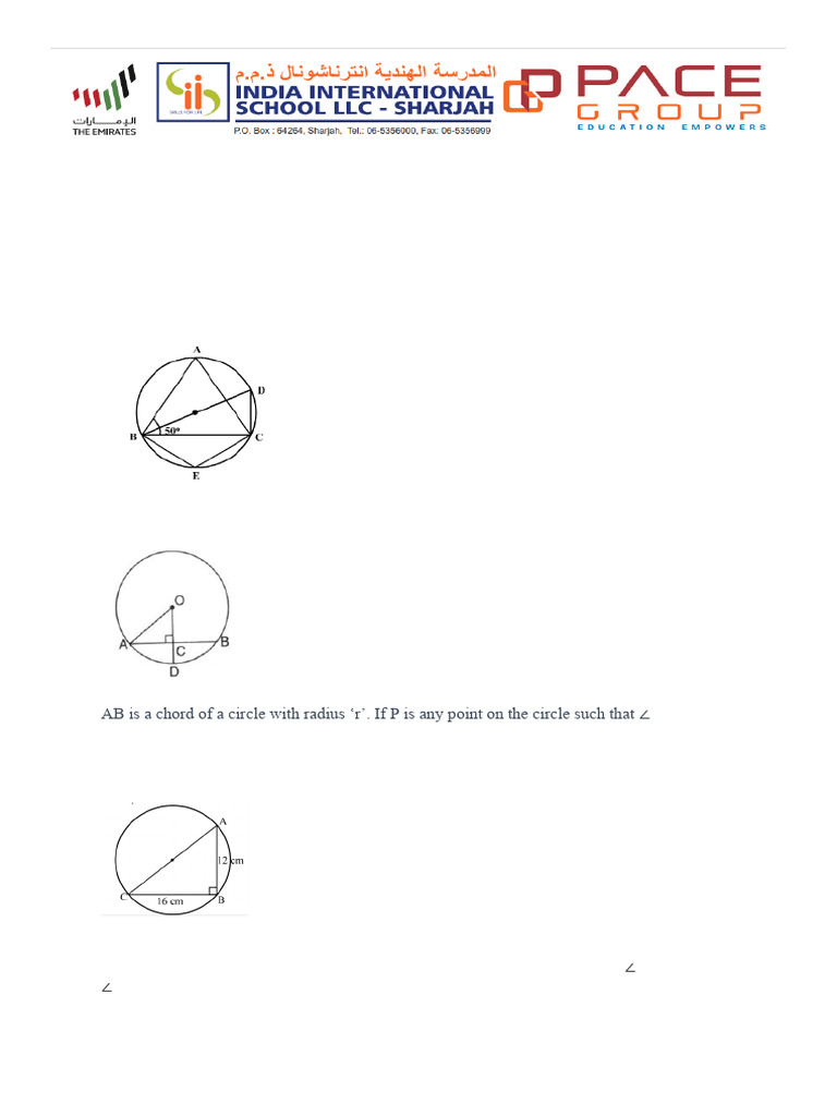 Grade 9 Circle Geometry Worksheet | PDF