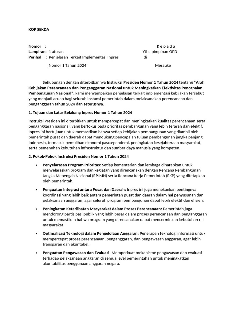 SURAT TTG INPRES NO 1 22024 | PDF