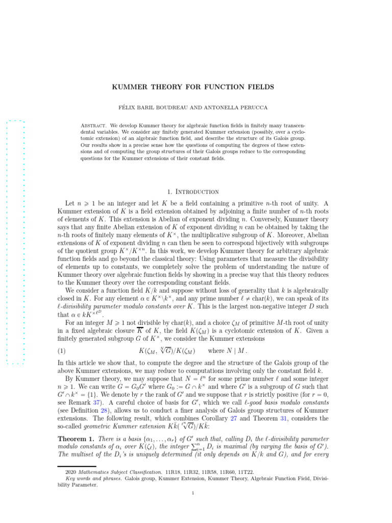 Kummer Theory For Function Fields | PDF | Field (Mathematics) | Group (Mathematics)