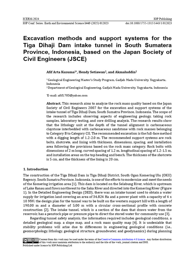 Excavation Methods and Support Systems For The Tiga Dihaji Dam Intake ...