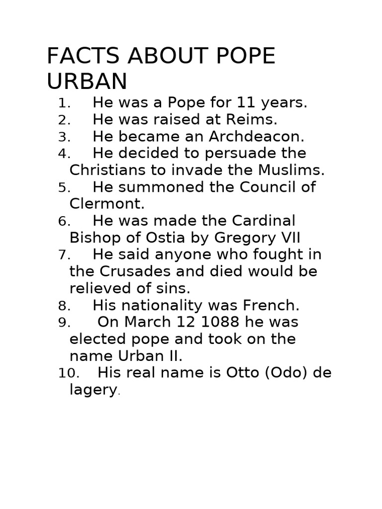 Facts About Pope Urban | PDF