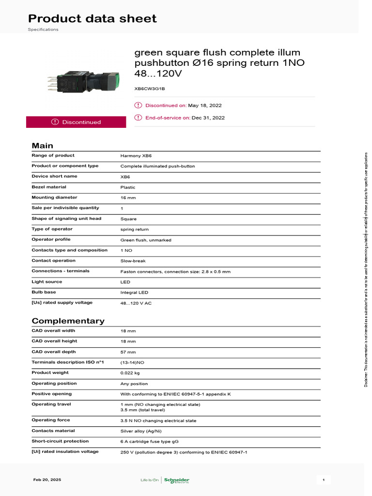 Schneider Electric Harmony-XB6 XB6CW3G1B | PDF | Fuse (Electrical ...