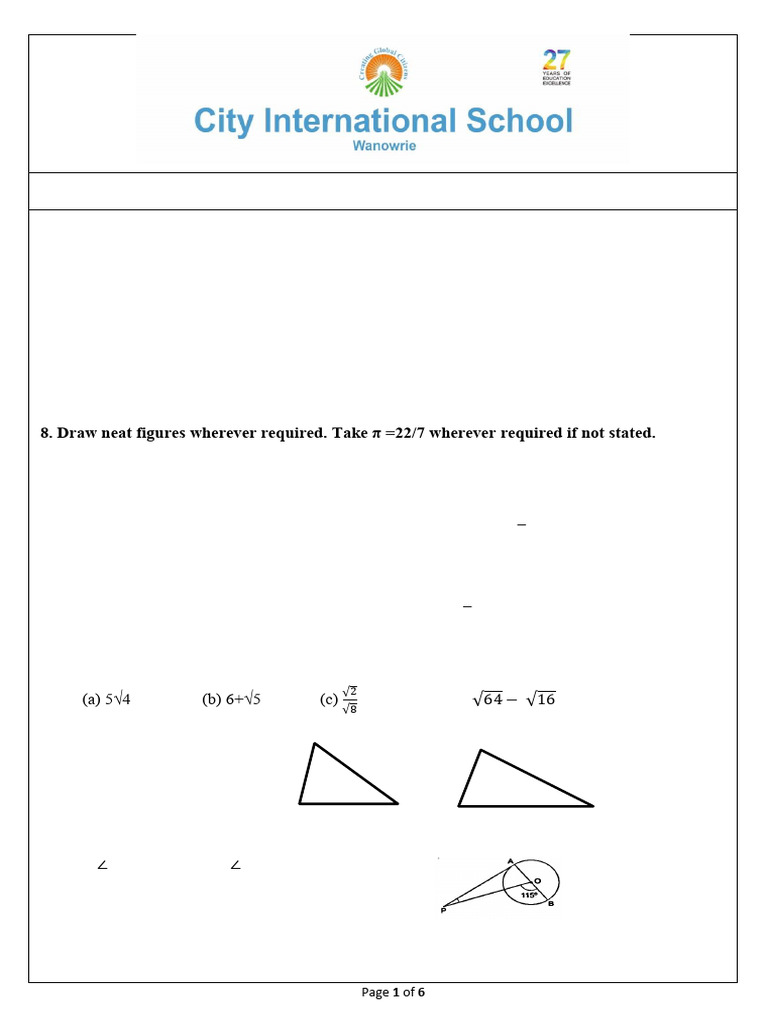 Pre Board 1 Mathematics Set A Final | PDF | Circle | Elementary Mathematics