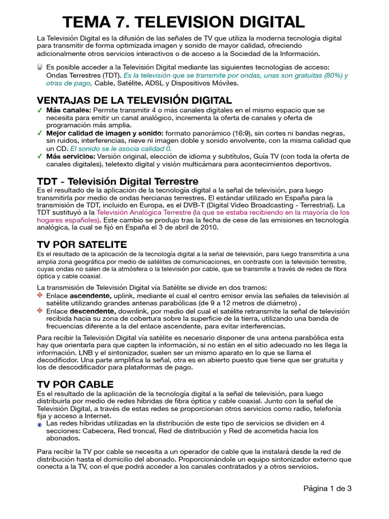 Ventajas y Tipos de Televisión Digital | PDF | Tecnología de cine y ...