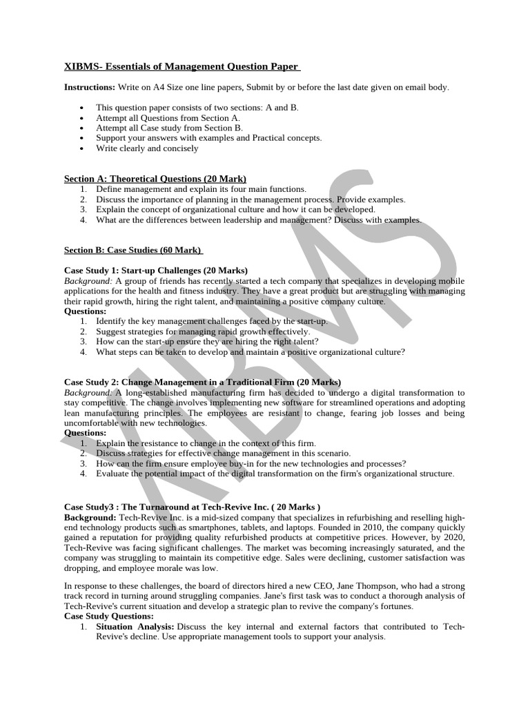 Essential of Management 1 33556 Question Paper | PDF | Change ...