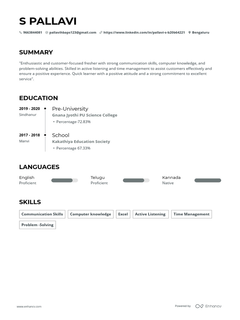 Customer-Focused Fresher Resume | PDF