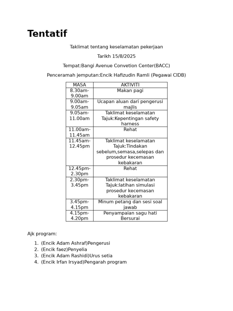 Tentatif Dan Ajk | PDF