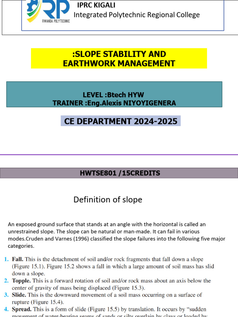 Slope Stability & Earthwork BTech Guide | PDF | Soil Mechanics | Soil