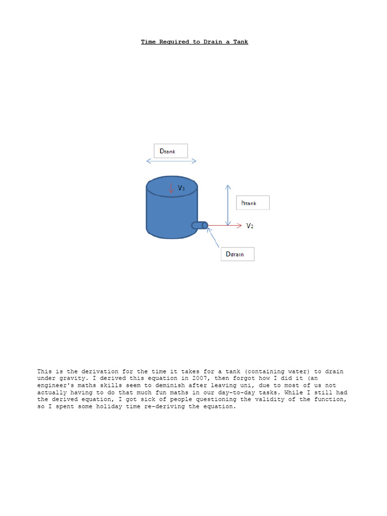 Tank Draining Derivation | PDF | Pressure | Continuum Mechanics