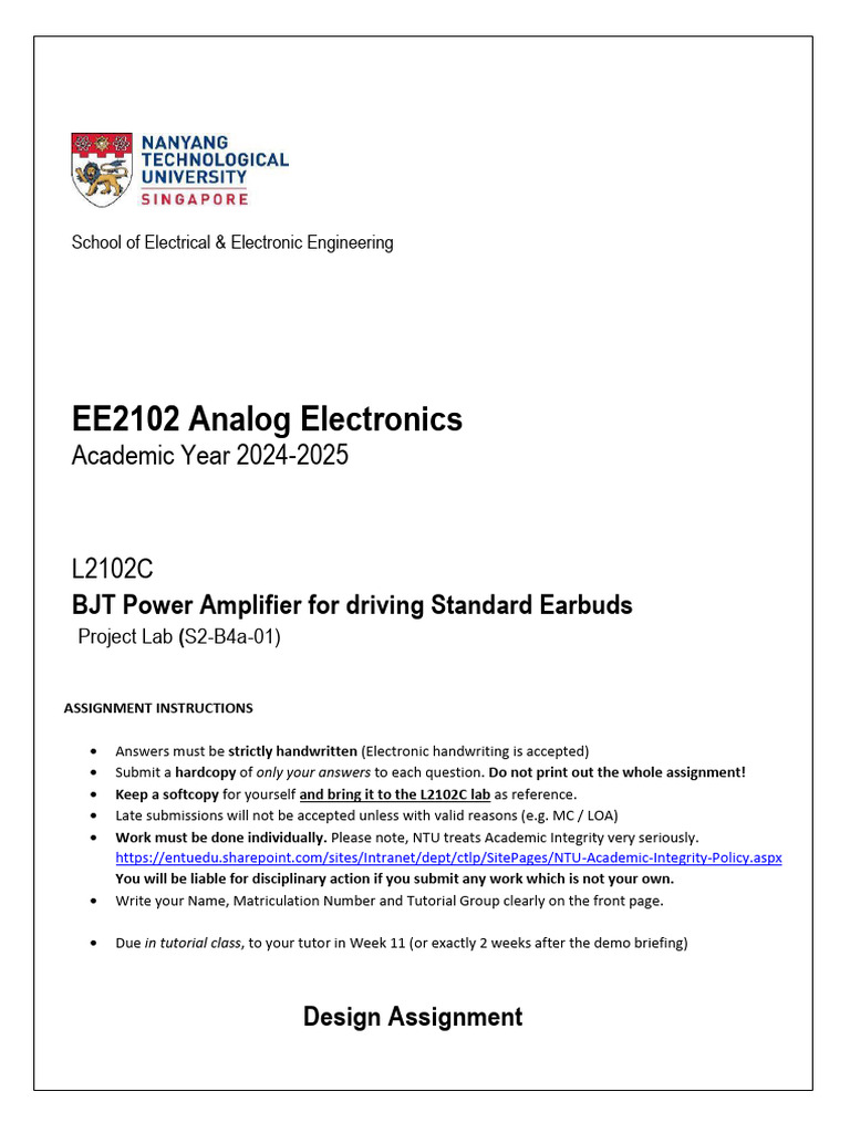 L2102C AY24-25 Design Problem v2.0 | PDF | Bipolar Junction Transistor | Amplifier