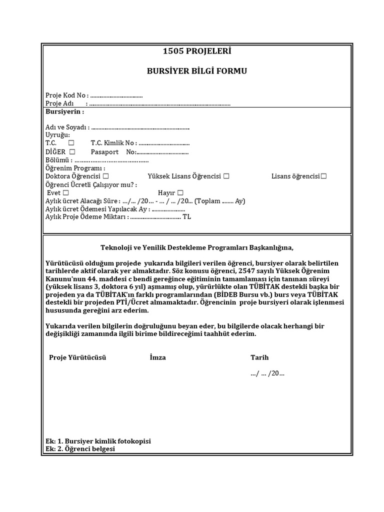 Bursiyer Bilgi Formu | PDF