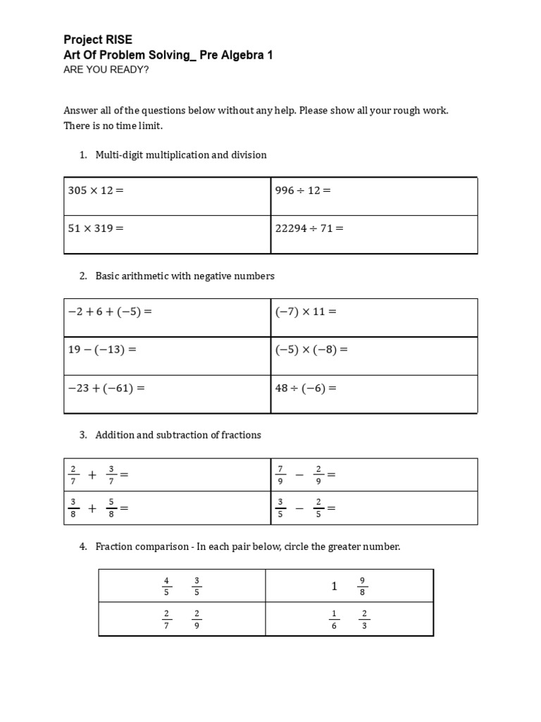 Pre-Algebra Challenge for Students | PDF | Subtraction | Numbers