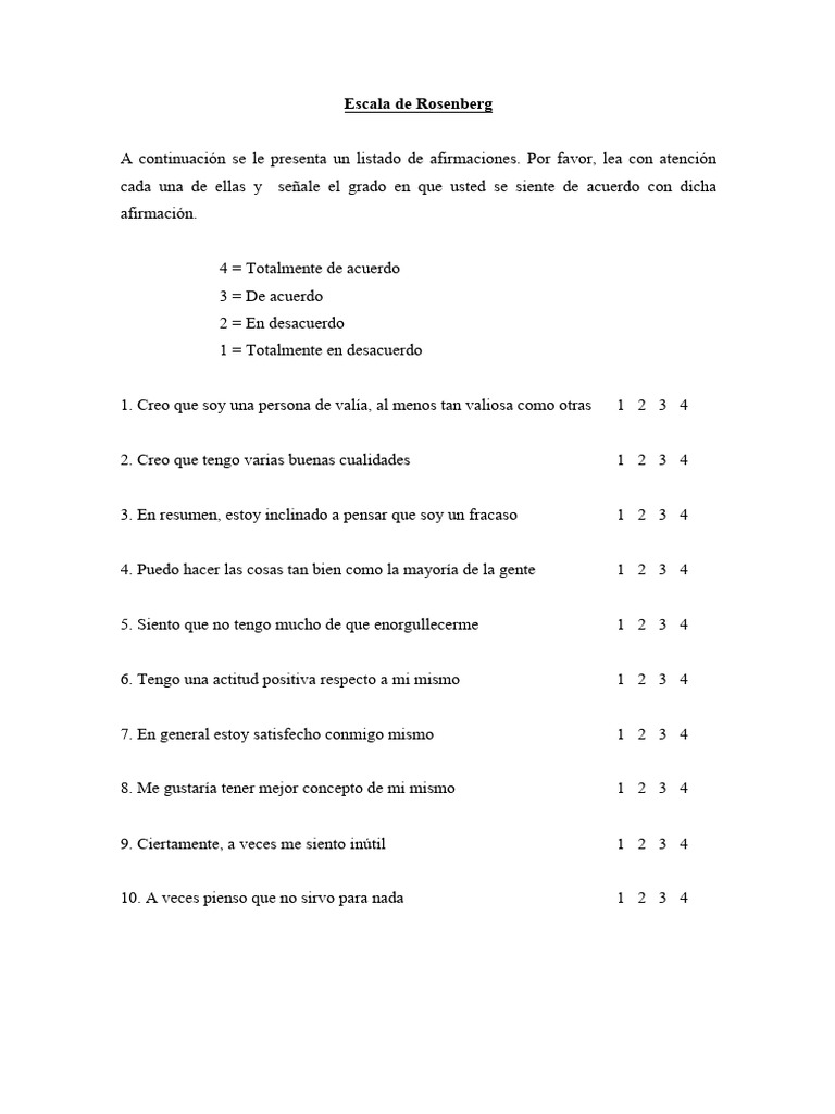 Rosenberg - Autoestima TEST | PDF