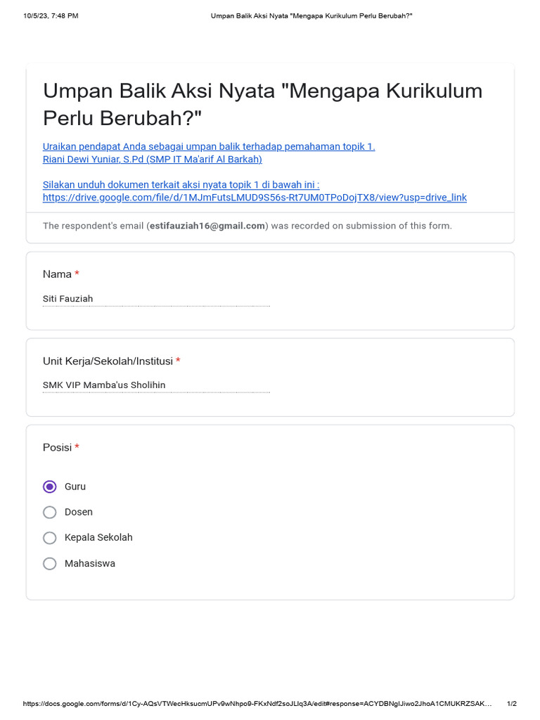 Menyebarkan Pemahaman - Mengapa Kurikulum Perlu Berubah - Google Forms ...