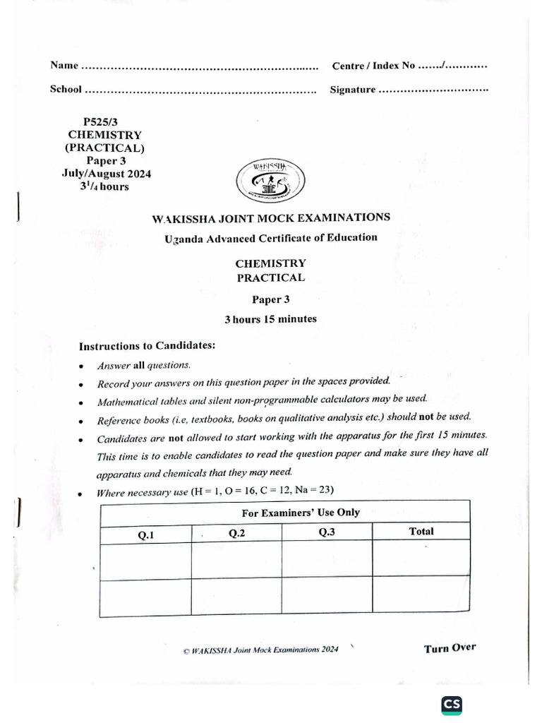 Wakissha Chem 3 2024 | PDF