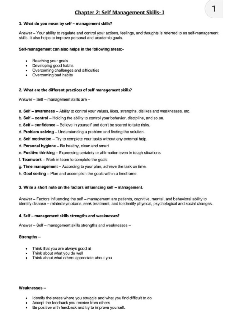 IT Chapter 2 - Self Management Skills - I | PDF