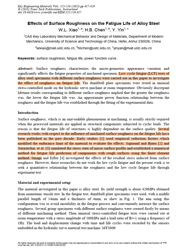 Surface Roughness Impact on Alloy Steel Fatigue | PDF | Fatigue ...