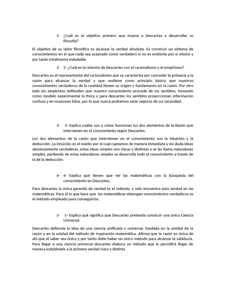Filosofía y Método de Descartes | PDF | René Descartes | Verdad
