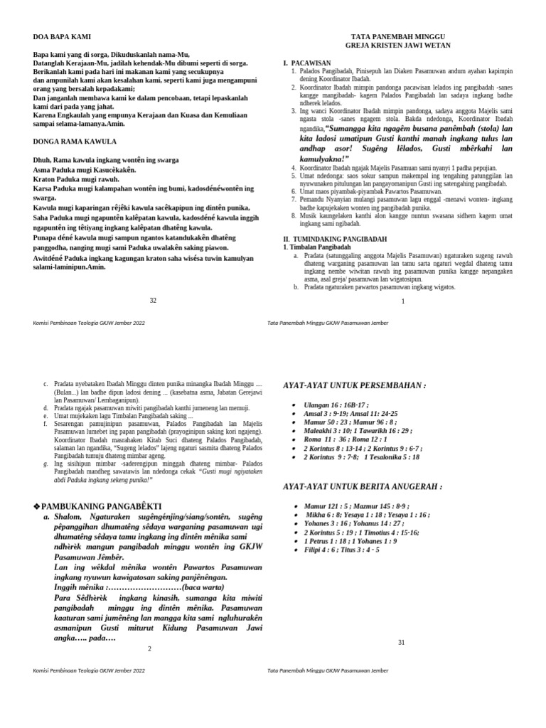 Tata Panembah Minggu Jawa (KPT-J 2022) | PDF