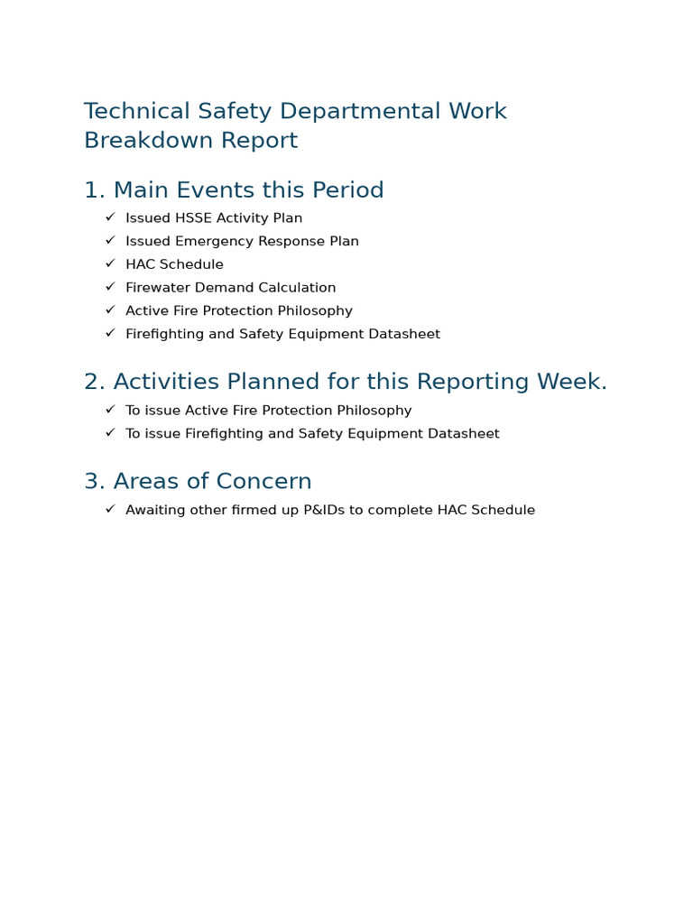 Technical Safety Departmental Work Break Down Report - 18!02!2025 | PDF