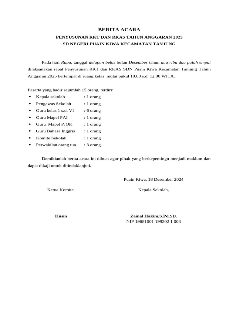 Contoh Berita Acara Penyusunan Rkas by Efullama | PDF