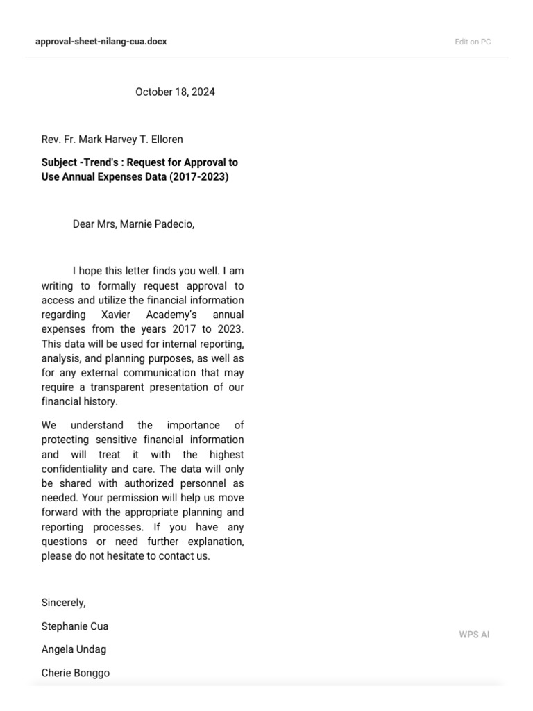 Request for Approval: Annual Expenses Data | PDF