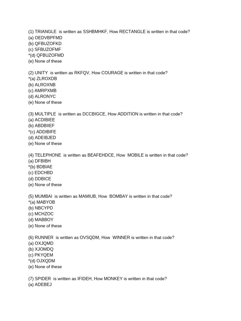 Reasoning Questions - Alphabet Coding Set 3 | PDF