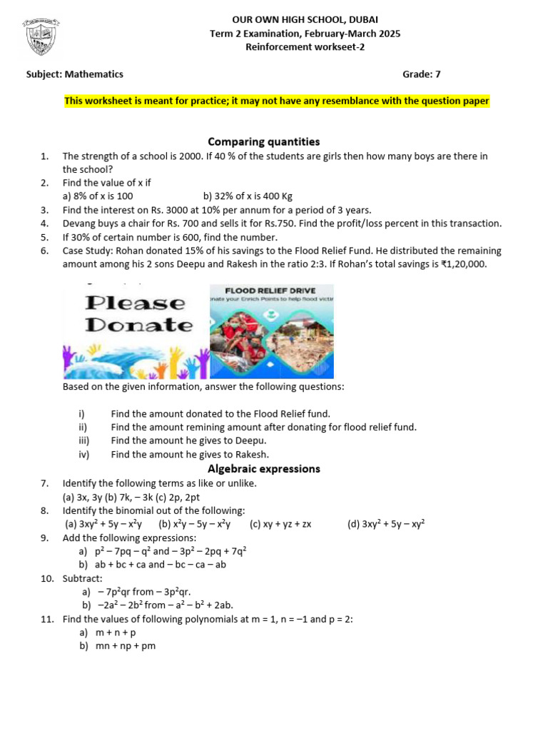 Grade 7 Term-2 Math Reinforcement worksheet 2 | PDF | Circle | Area Grade 7 Term-2 Math Reinforcement worksheet 2 | PDF | Circle | Area